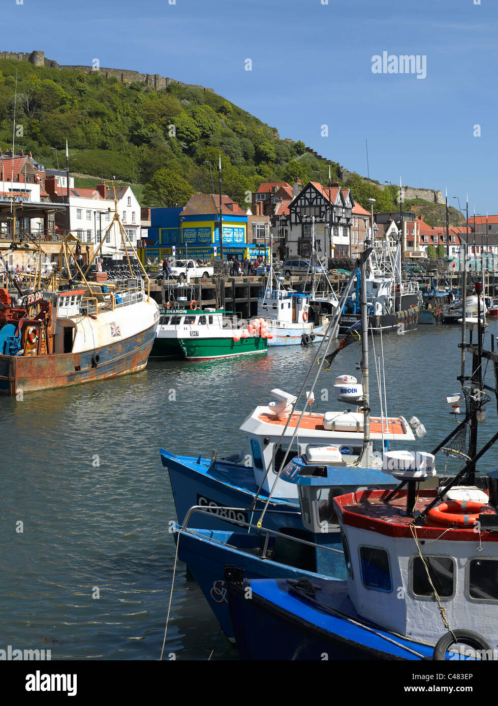 Fishing boats boat moored in the harbour at Scarborough North Yorkshire ...