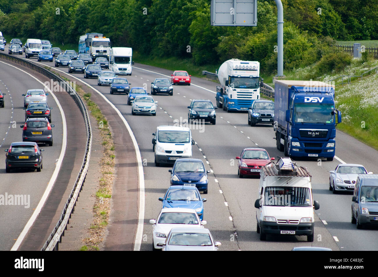 Busy motorway traffic on the M40. Friday before a bank holiday weekend ...