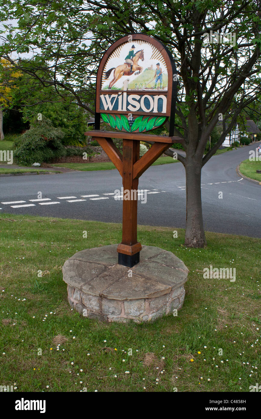 Wilson village sign Derbyshire Stock Photo - Alamy