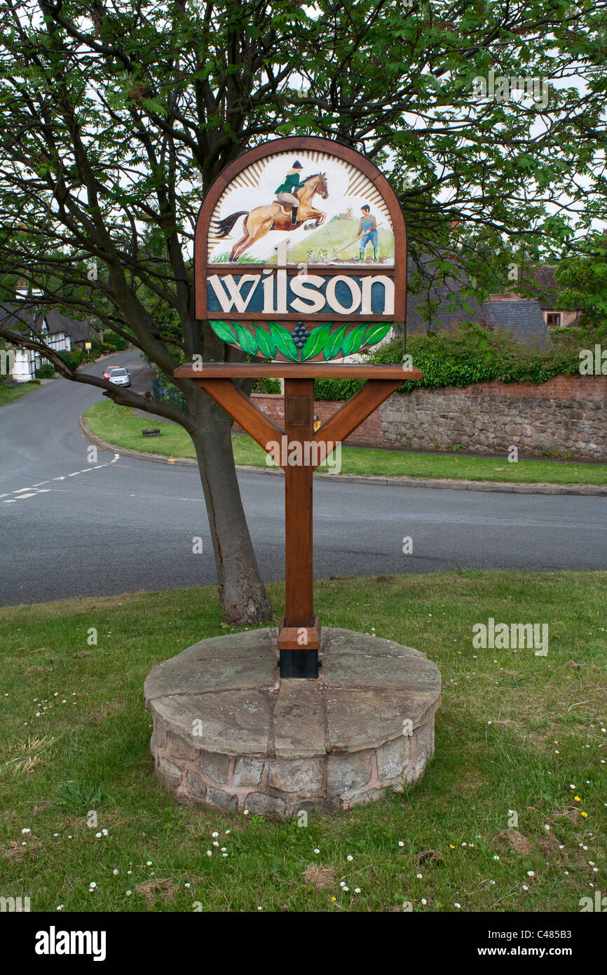 Wilson village sign Derbyshire Stock Photo - Alamy