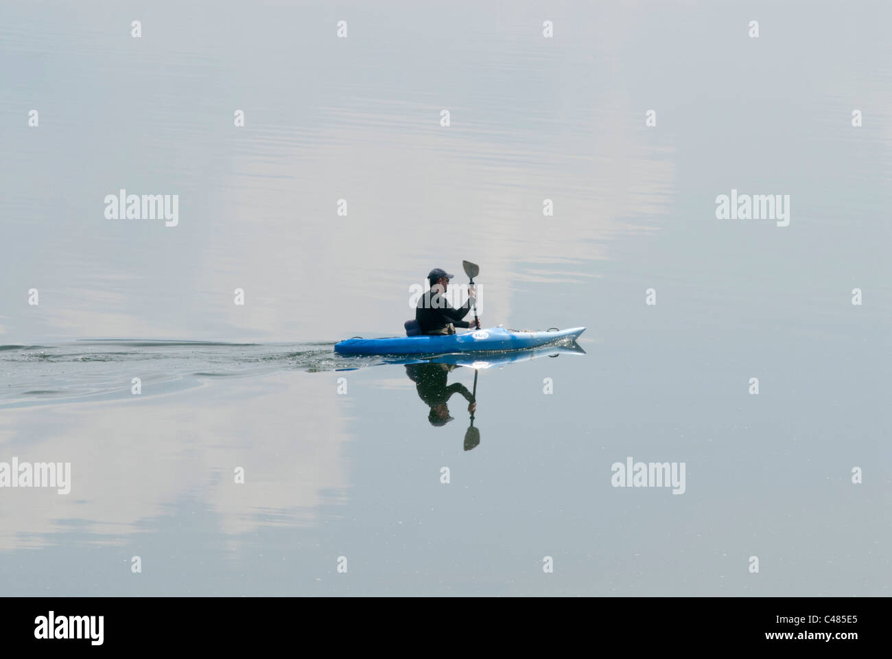 canoe,in,lake,one,man,canoing, water, lake, kayak, boat, canoe, paddle ...