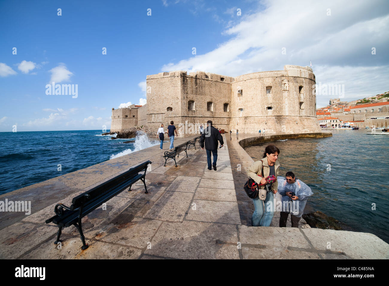 Medieval walls of Dubrovnik Old City on the Adriatic Sea in Croatia ...