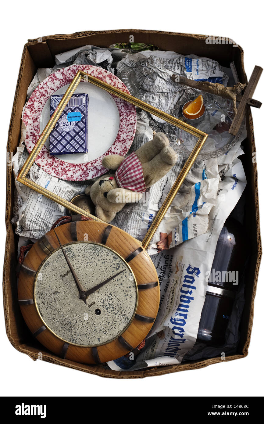 flea market wares in a box Stock Photo - Alamy