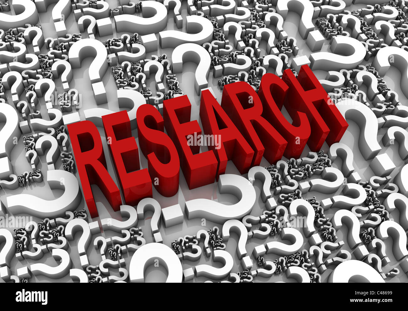 "Research" 3D text surrounded by question marks. Part of a series Stock ...