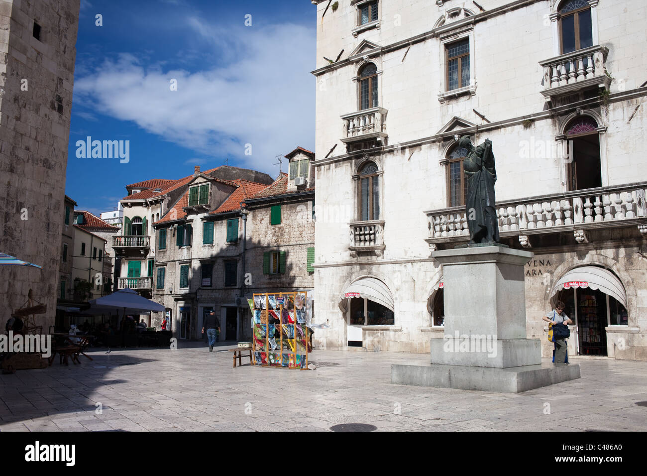Historic Old Town square with Marko Marulic statue in Split, Croatia ...
