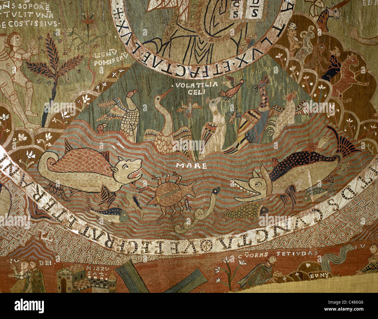 Romanesque Art. Tapestry of Creation or Girona Tapestry. Creation of ...