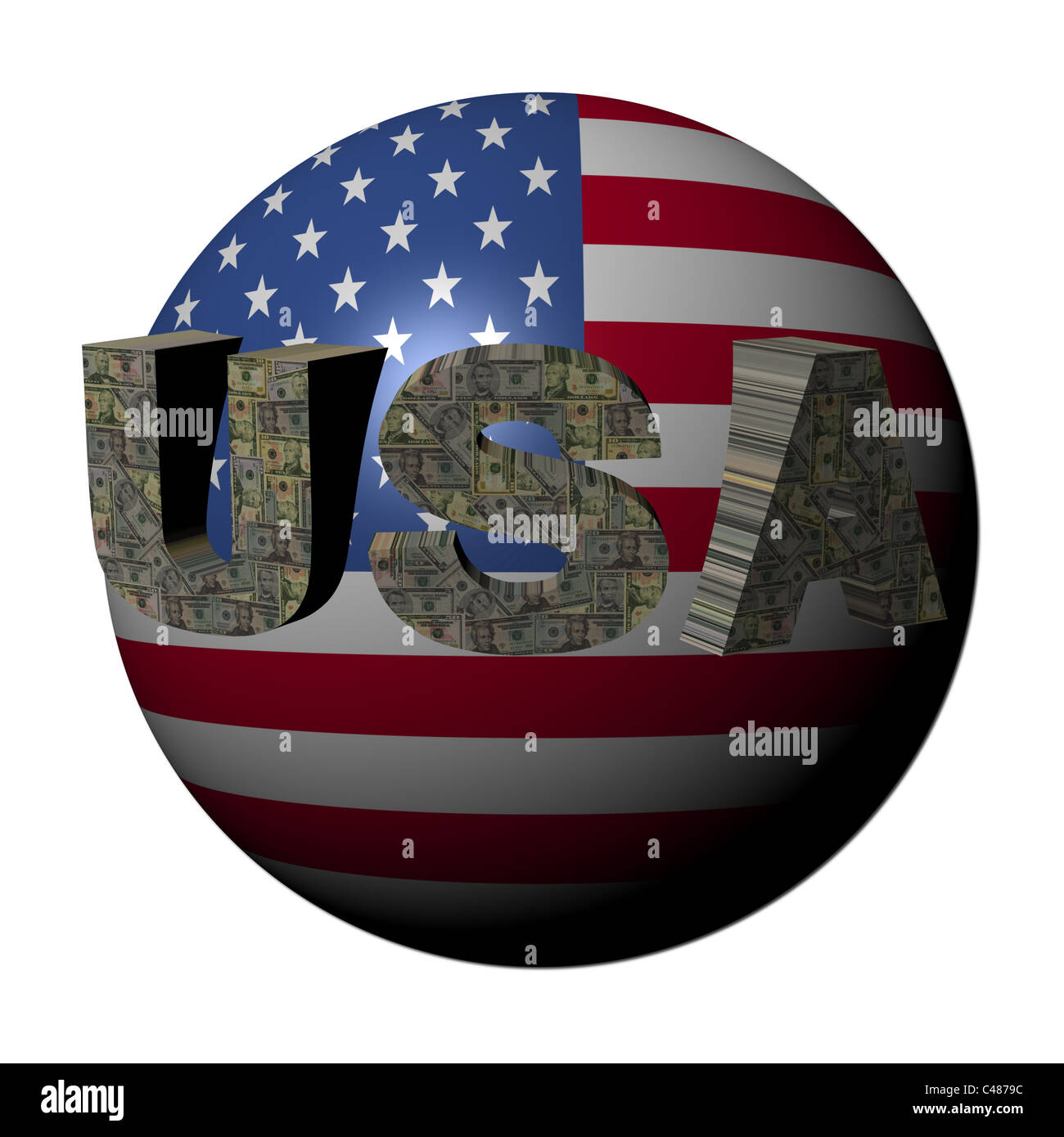 Usa dollar text on flag sphere illustration Stock Photo - Alamy