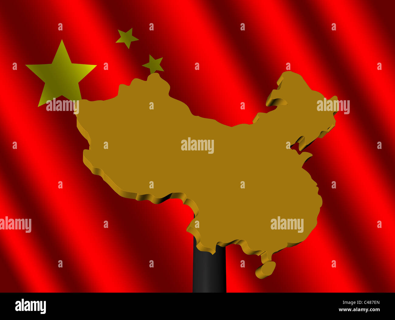 China map sign on Chinese flag illustration Stock Photo - Alamy