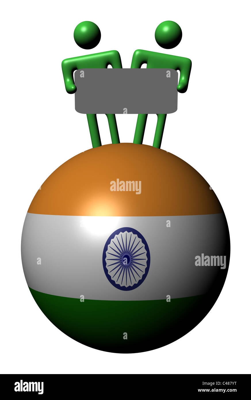 two abstract people holding sign on India flag sphere illustration ...