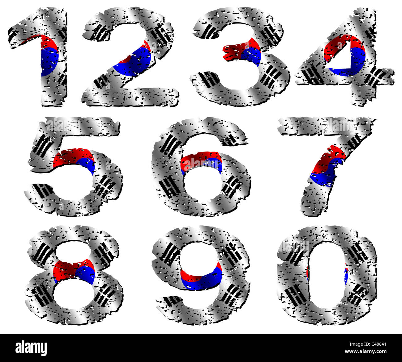 grunge Korean flag numbers isolated on white illustration Stock Photo ...