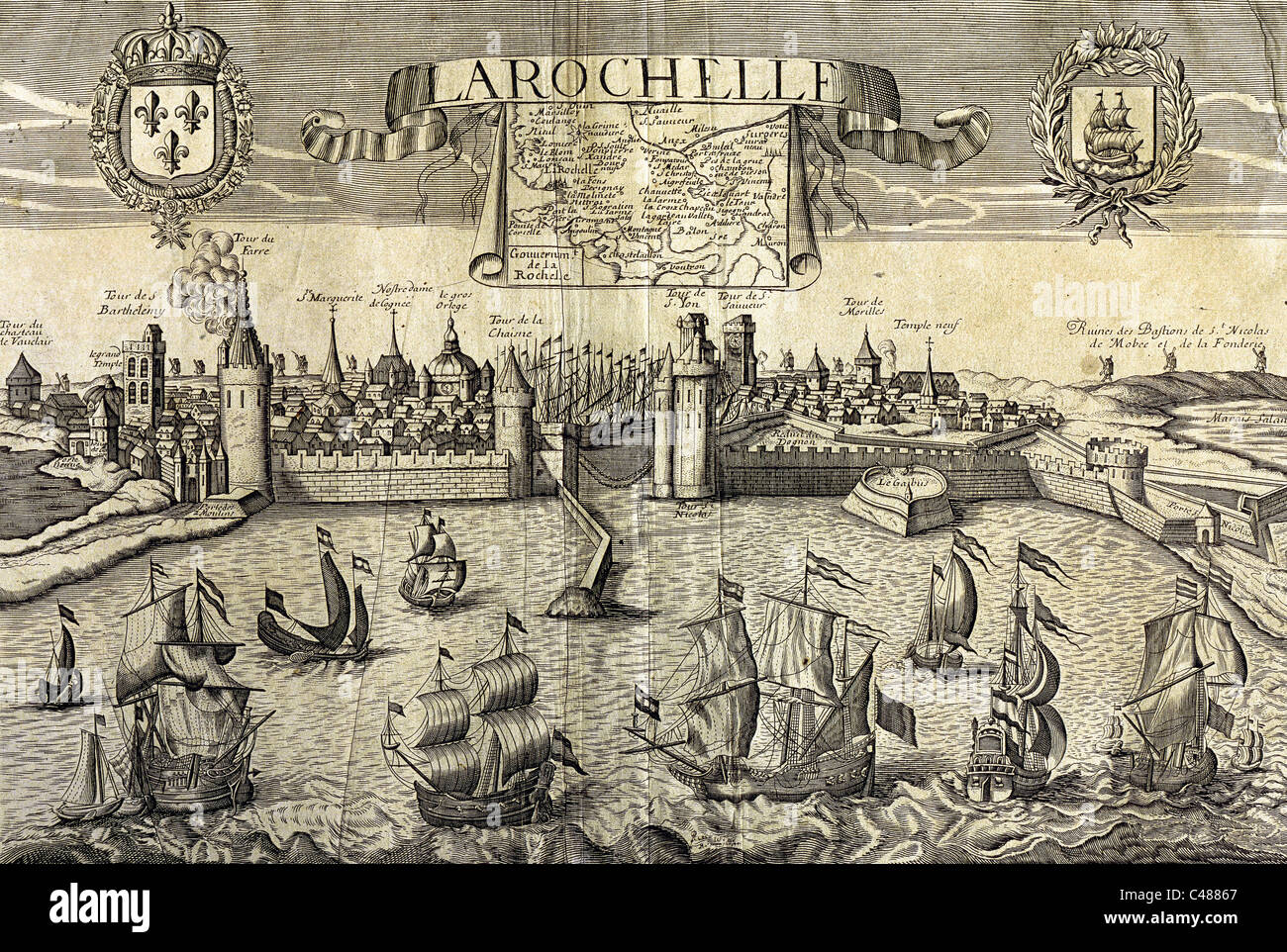 La Rochelle. Map of the city on the Atlantic. Sixteenth-century ...