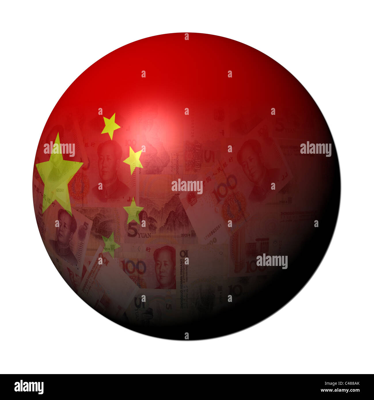 Chinese yuan flag sphere on white illustration Stock Photo - Alamy