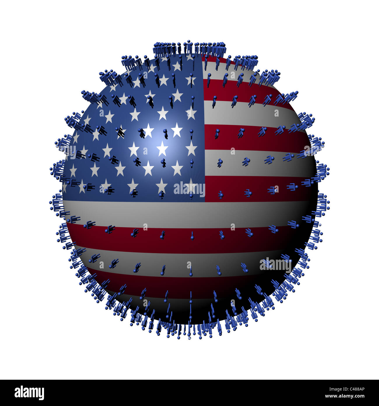 USA flag sphere surrounded by people illustration Stock Photo - Alamy