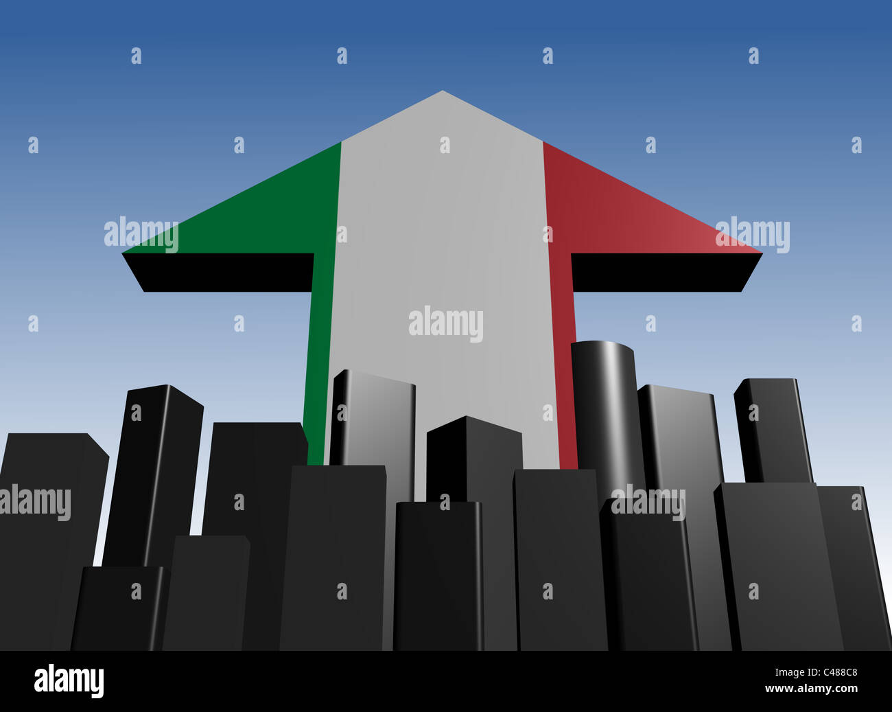 abstract skyline and Italy flag arrow illustration Stock Photo - Alamy