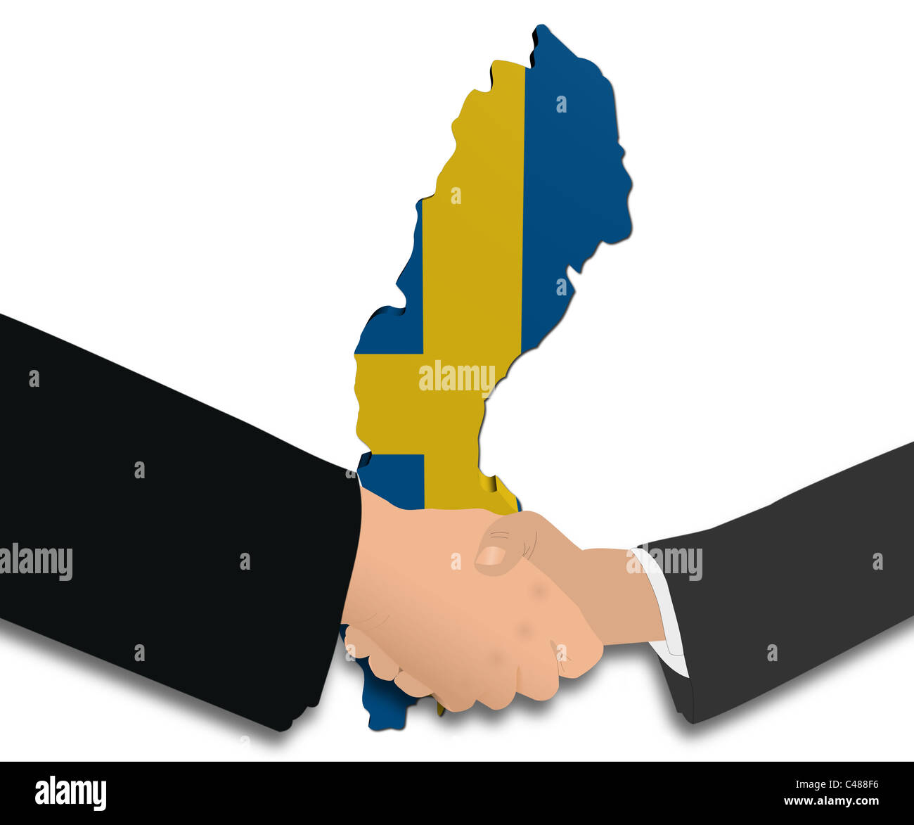 people shaking hands with Sweden map flag illustration Stock Photo - Alamy