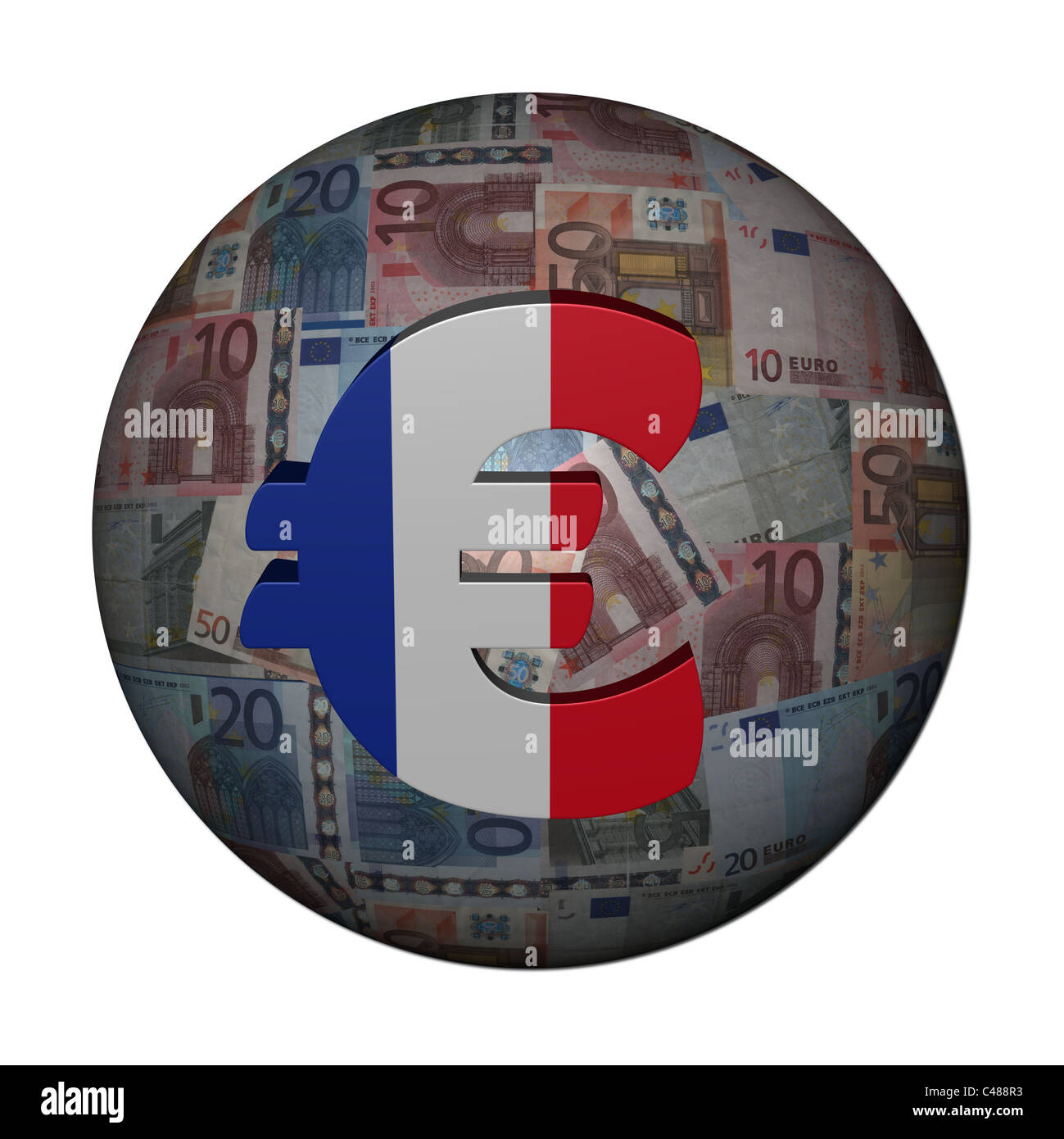 French flag euro symbol on euros sphere illustration Stock Photo - Alamy