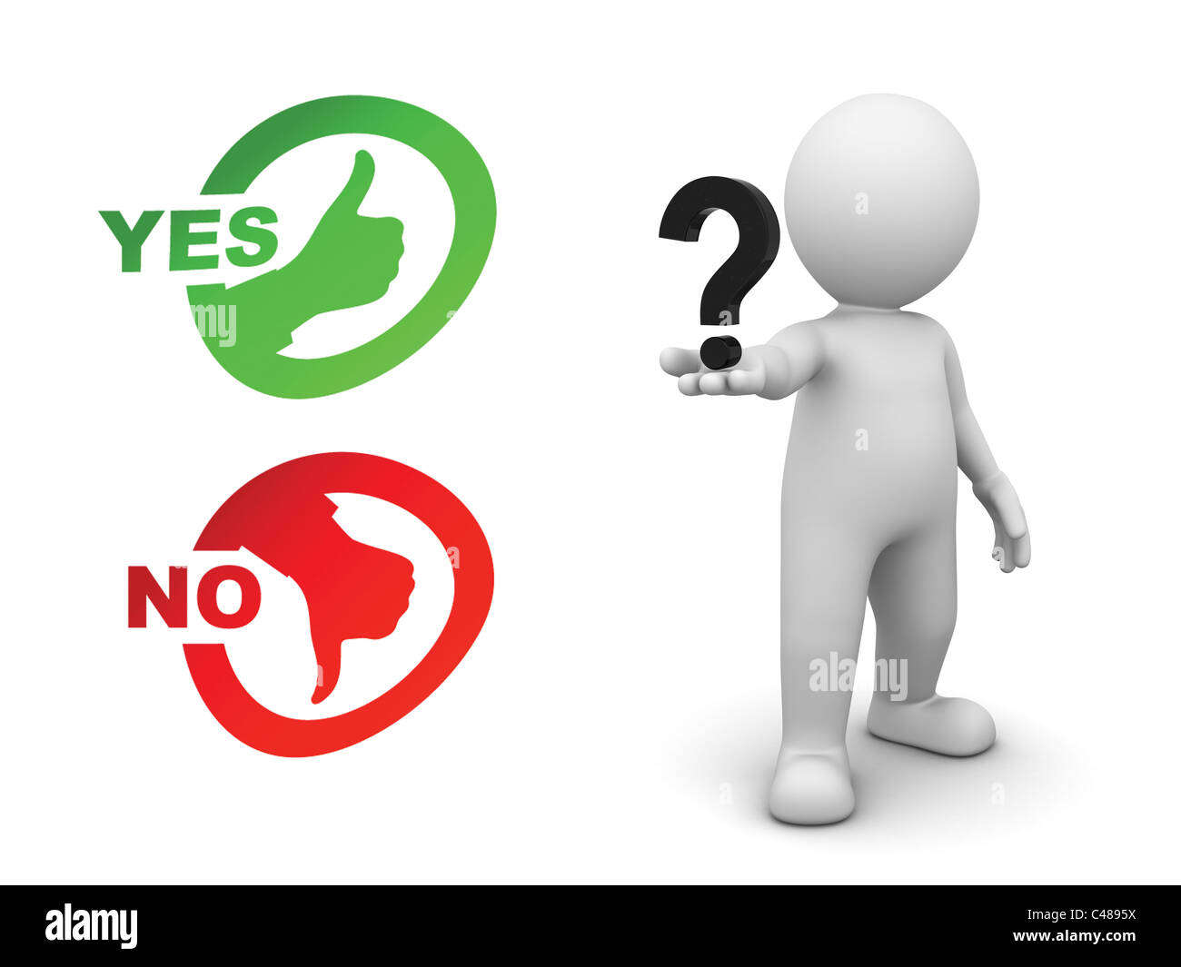 man asking the question yes or know with question mark in hand Stock ...