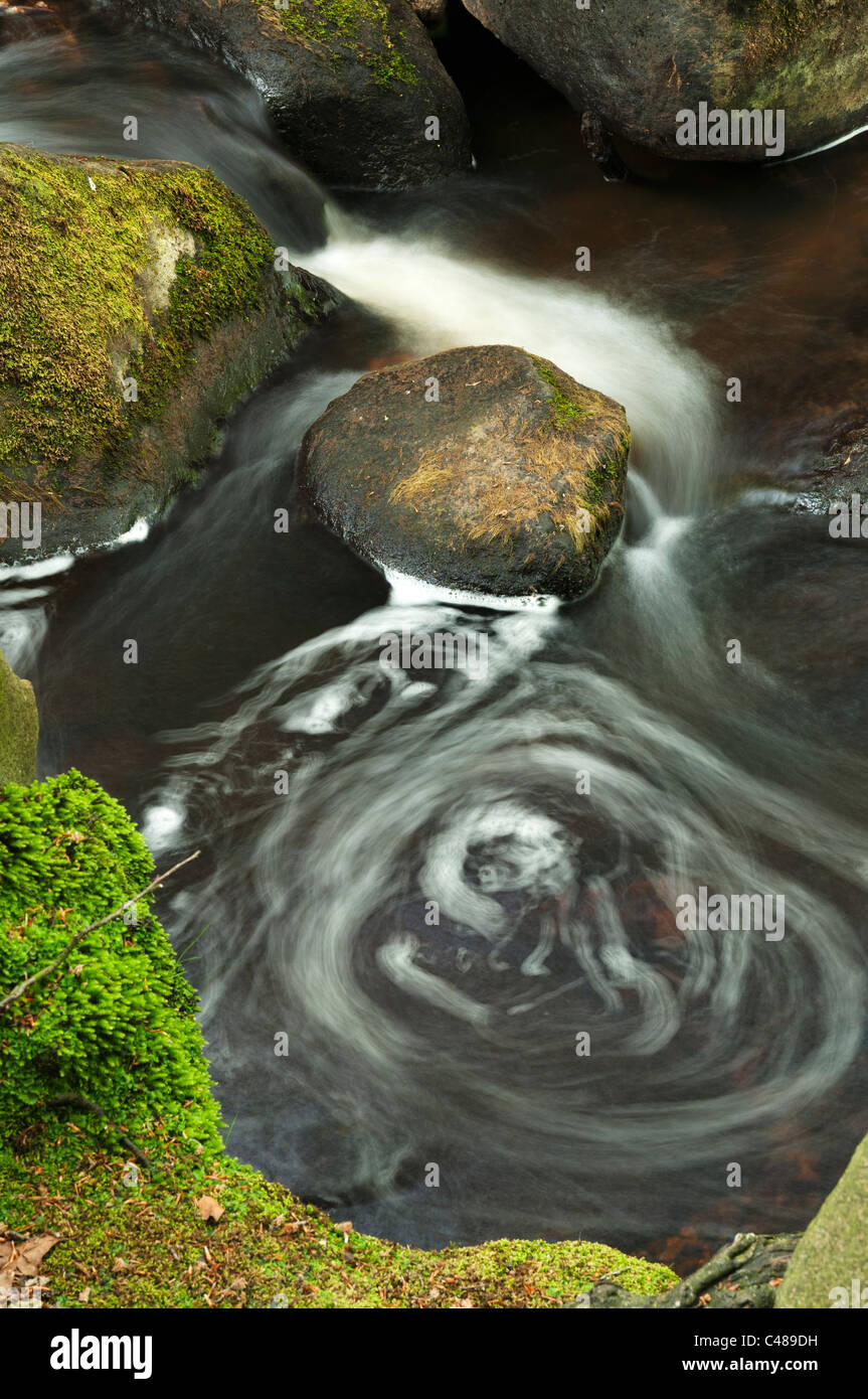 Swirling water pool at Burbage Brook, Padley Gorge, Derbyshire, The ...