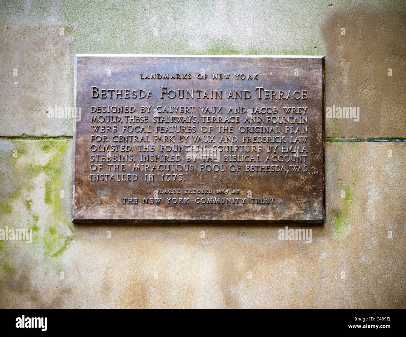 Bethesda Fountain and Terrace landmark plaque in Central Park in New ...