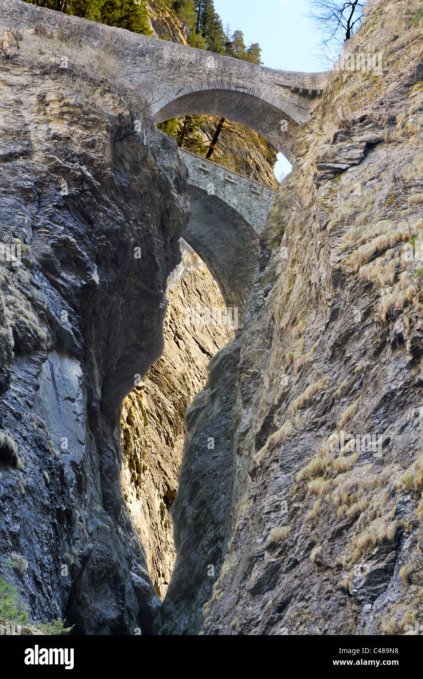historic stone bridges of deep crevice of Viamala slot canyon, near ...