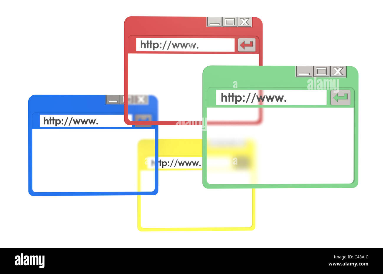 4 Browser Windows, red, yellow, green, and blue. Isolated on white ...