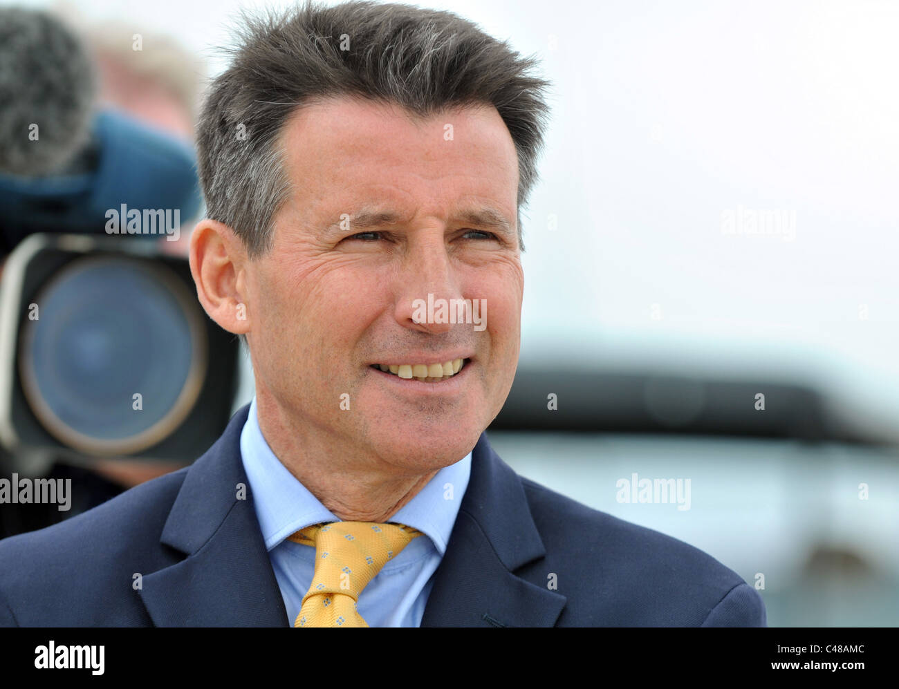 UK, Dorset, Seb Coe visiting the Weymouth and Portland National Sailing ...