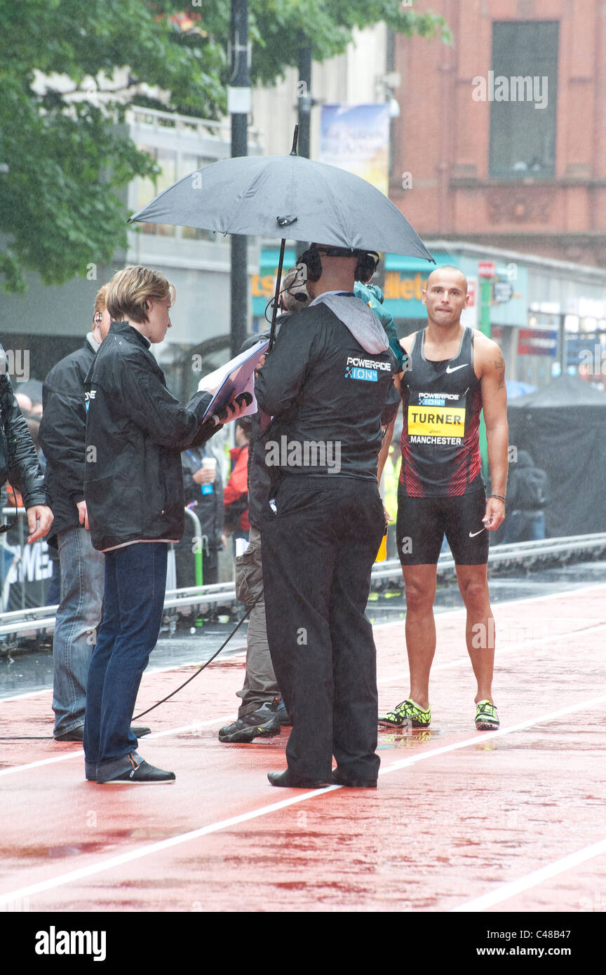 Andy Turner being interviewed after running in a race at the Great City ...