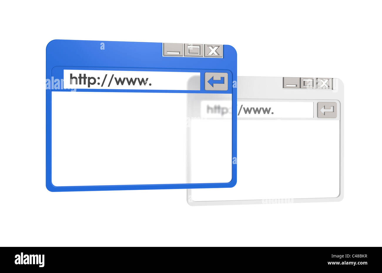 2 Browser Windows, one blue. Isolated on white Stock Photo - Alamy