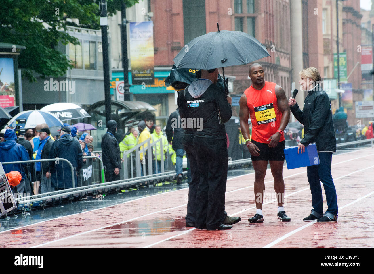 Mark Lewis-Francis being interviewed after running in a race at the ...