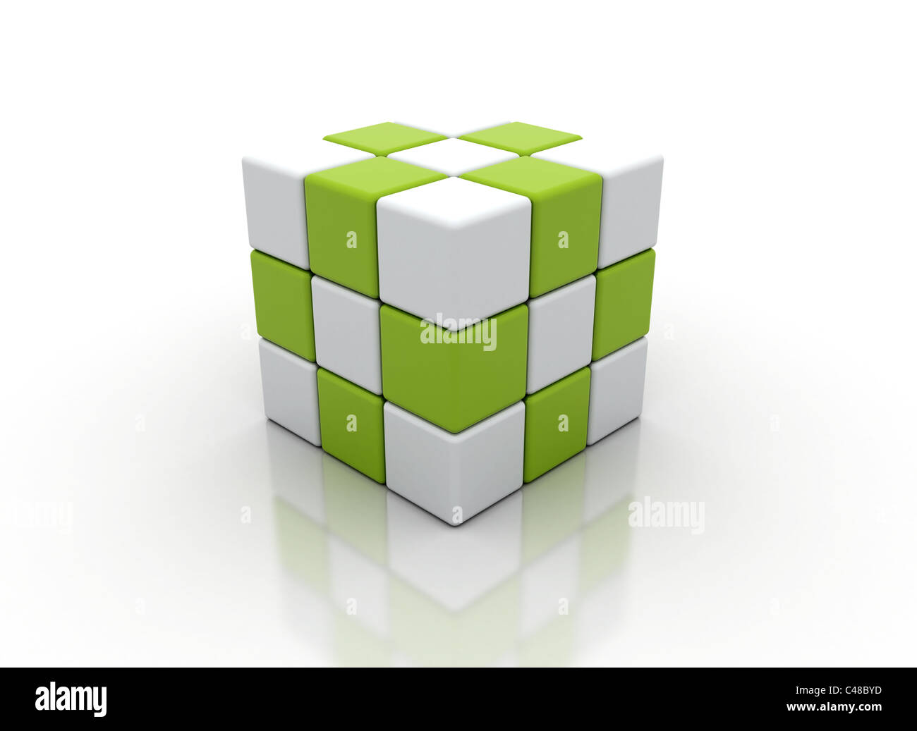 Abstract white and green cubes on a white Stock Photo - Alamy