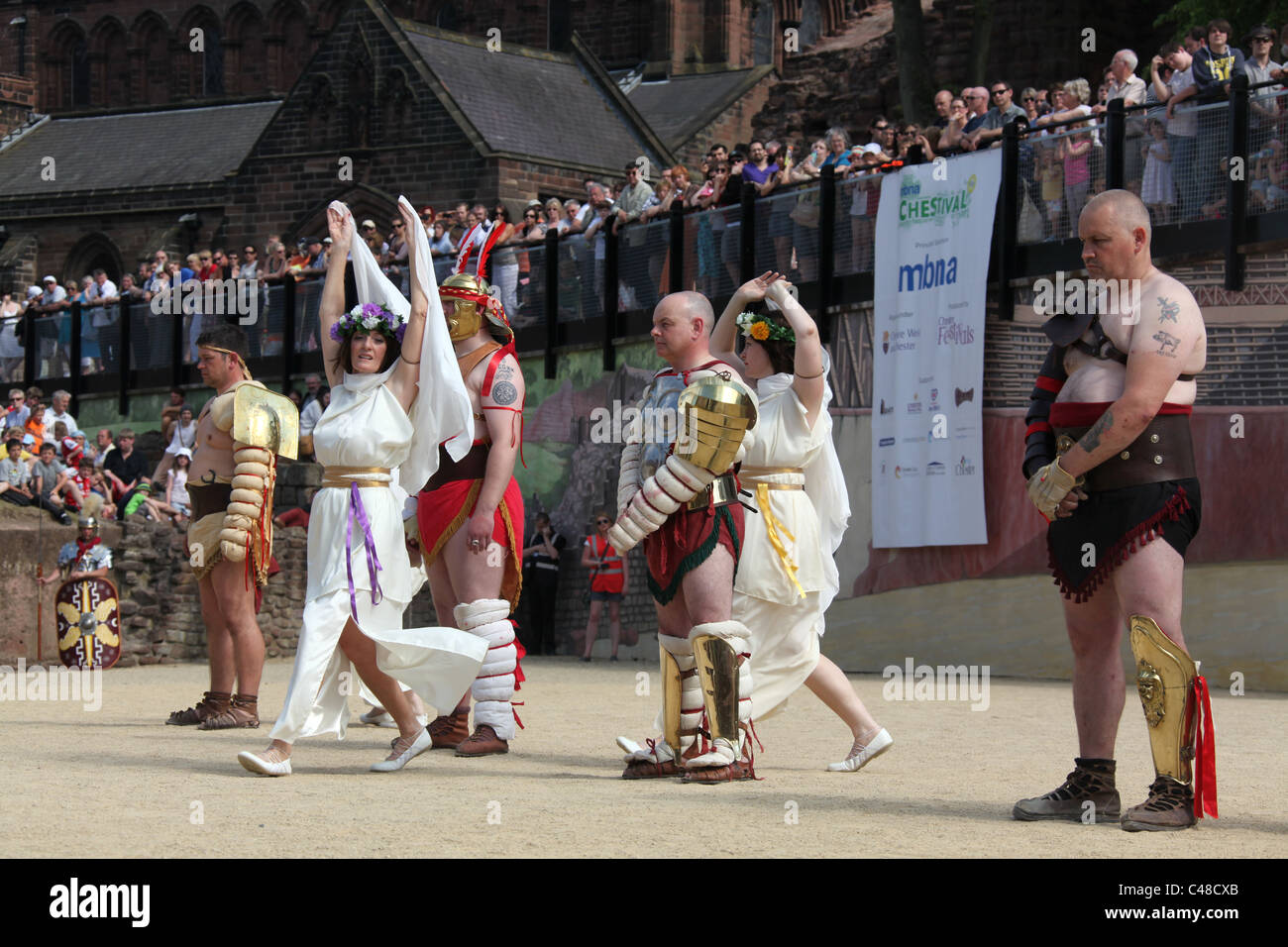 City of Chester, England. Lady dancers during a Roman gladiator games ...