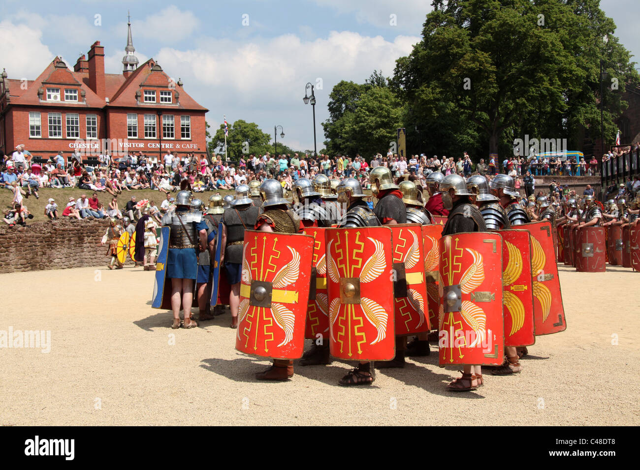 City of Chester, England. Demonstration of Roman centurion fighting ...
