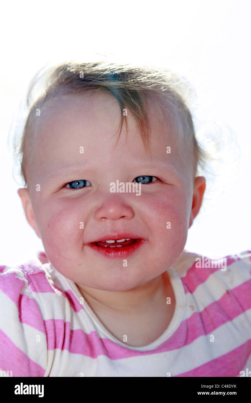 Model released portrait of a happy child, a one year old baby girl ...