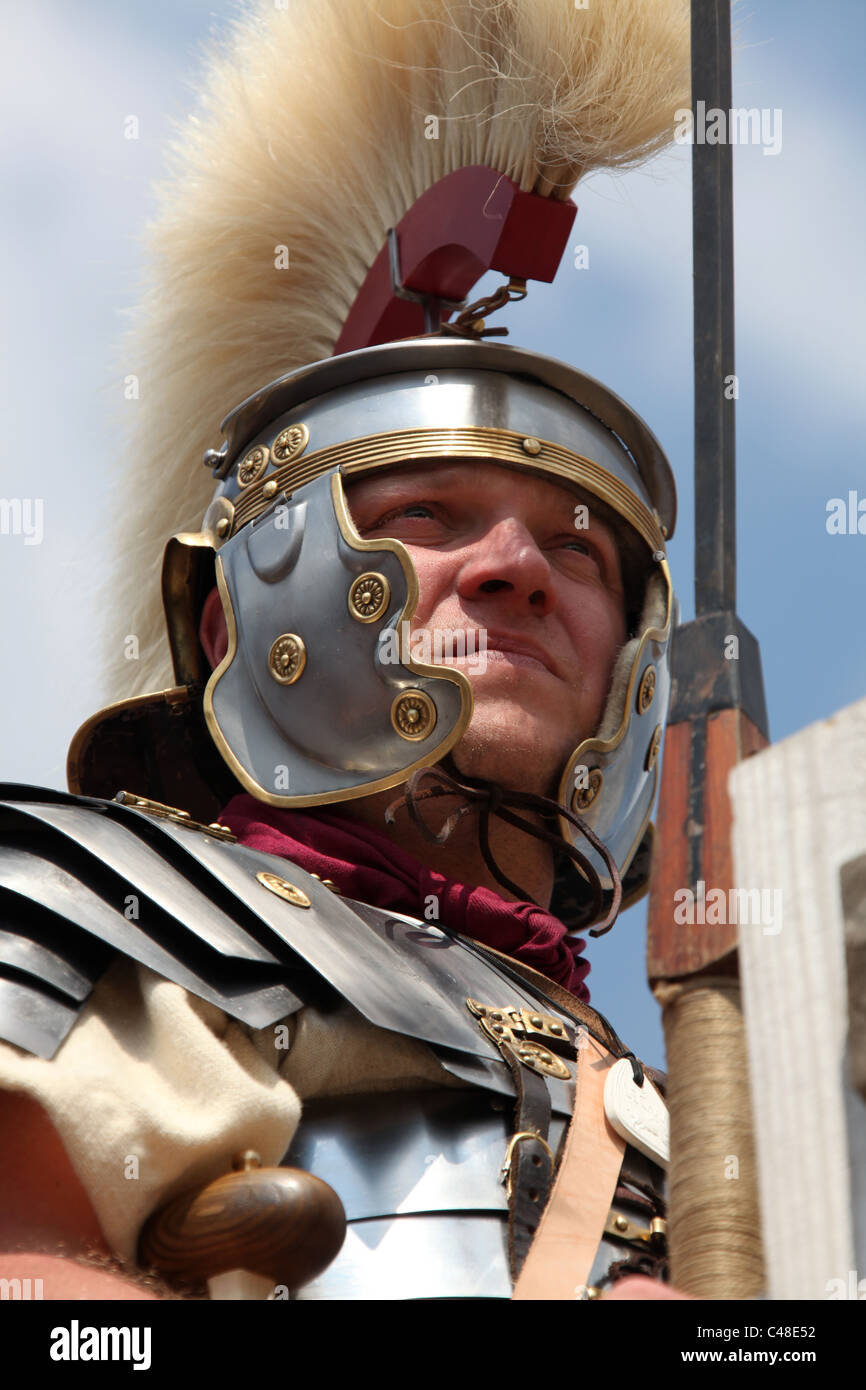 City of Chester, England. Close up portrait of a Roman Centurion during ...