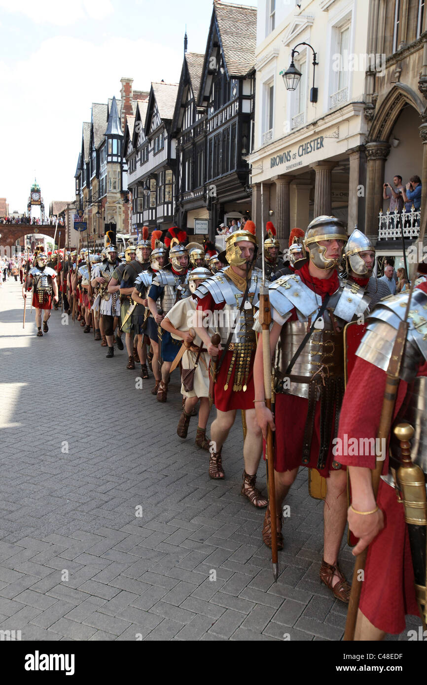 City of Chester, England. Roman soldiers and centurions marching ...