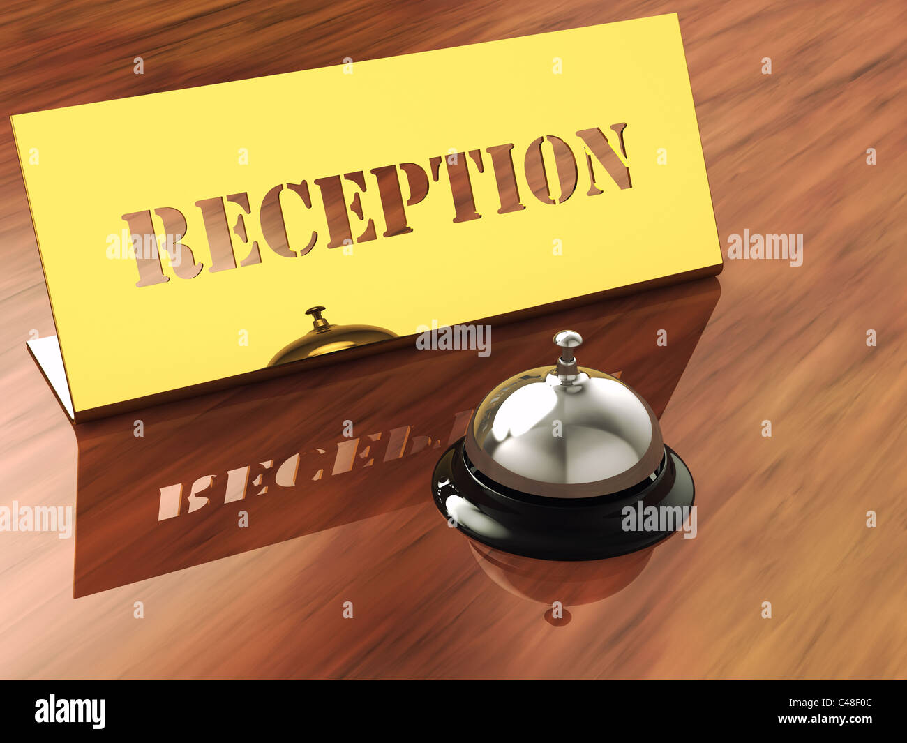 Chrome service bell and brass reception plate ,3d illustration Stock ...