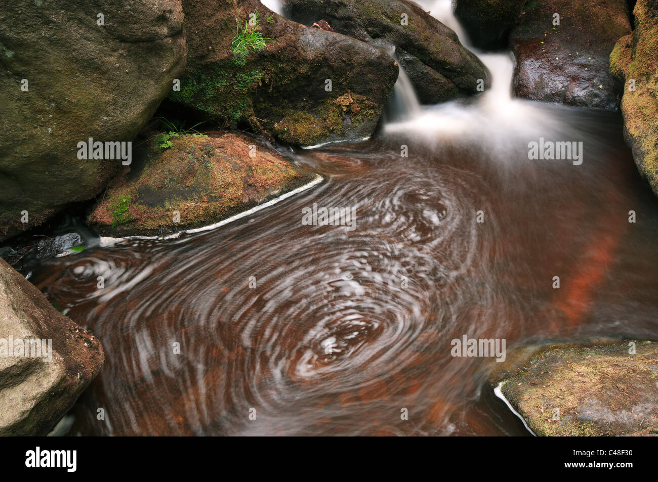 Swirling water pool at Burbage Brook, Padley Gorge, Derbyshire, The ...