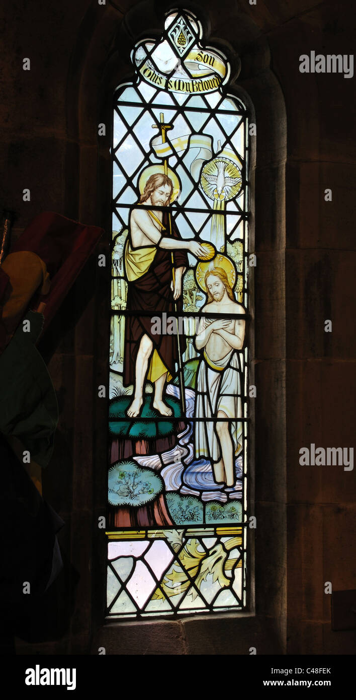 Christ`s baptism stained glass in St.. James Church, Styvechale ...