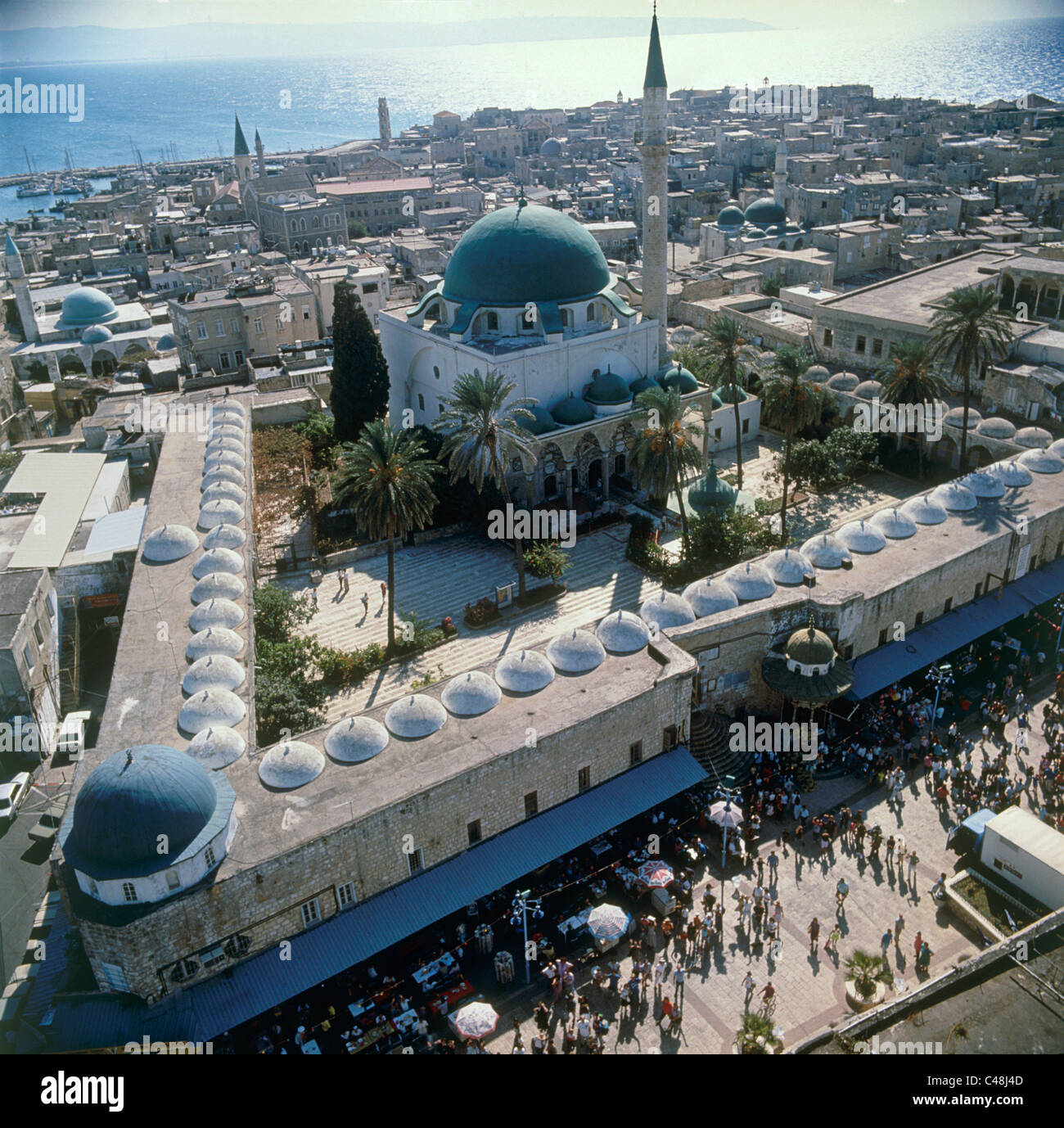 Aerial photograph of the Mosque of El-Jazzar at the old city of Acre ...