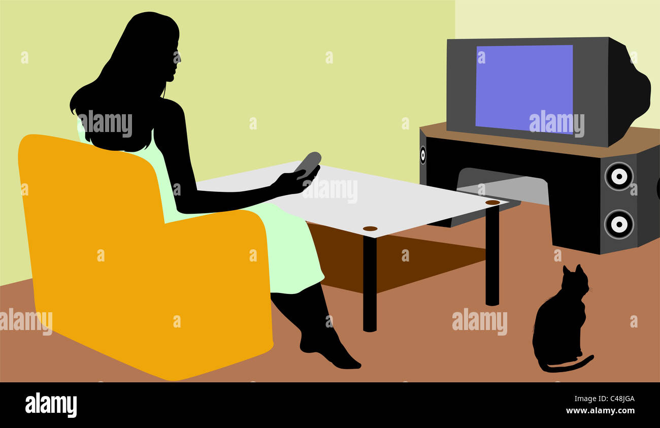 lady watching TV Stock Photo - Alamy