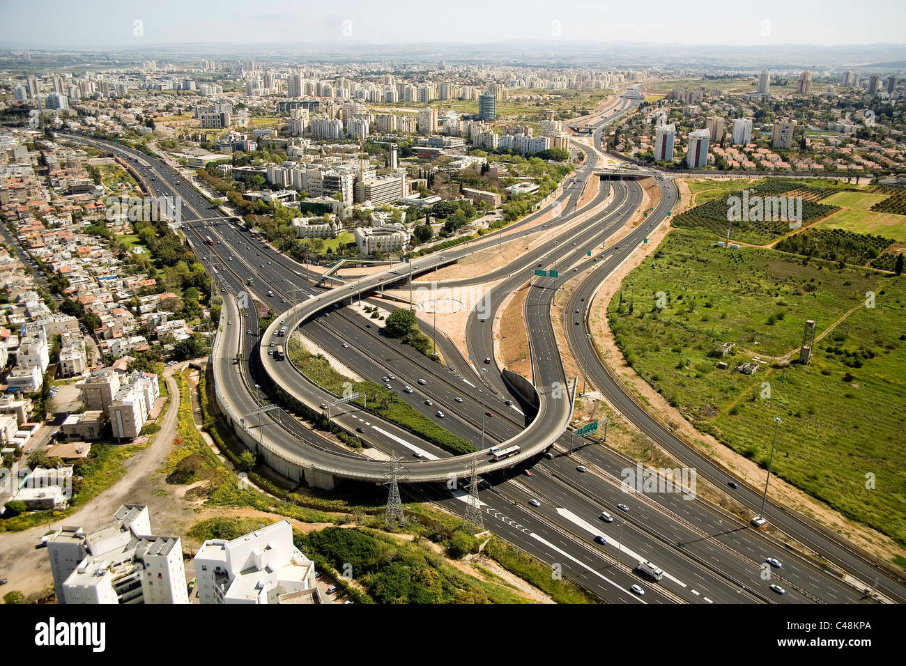 Aerial photograph of Bar Ilan junction in the Dan Metropolis area Stock ...