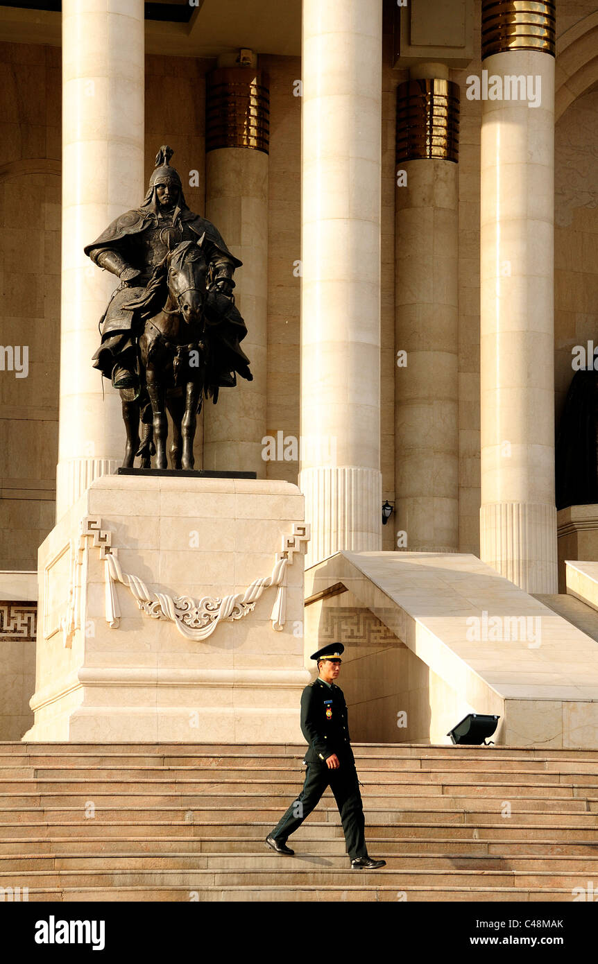 Man on steps of Parliament Building, Ulaanbaatar, Mongolia Stock Photo ...