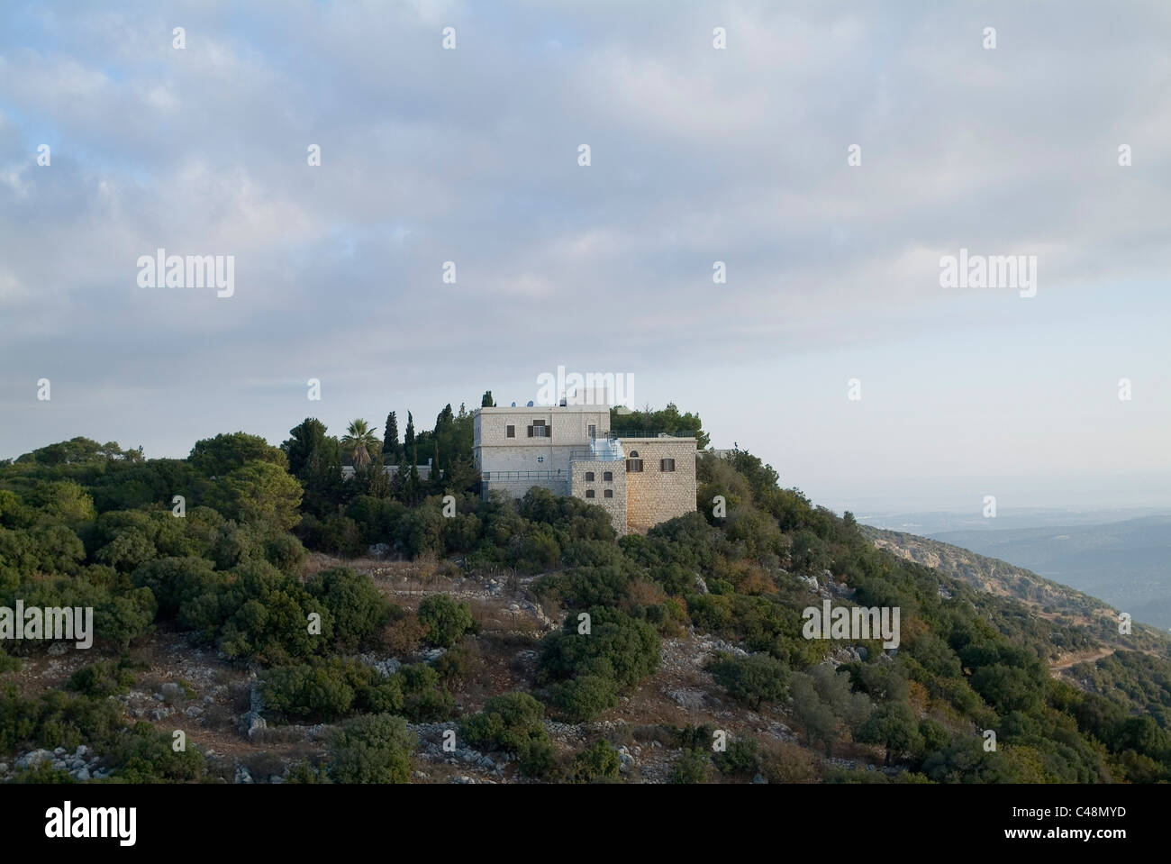 Aerial photograph of the monastery of Muchraka on the Carmel mountain ...