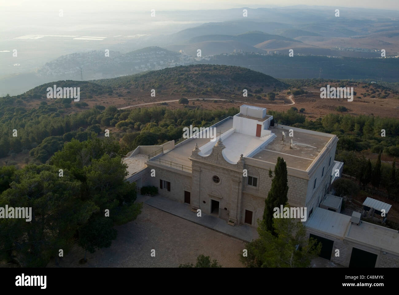 Aerial photograph of the monastery of Muchraka on the Carmel mountain ...