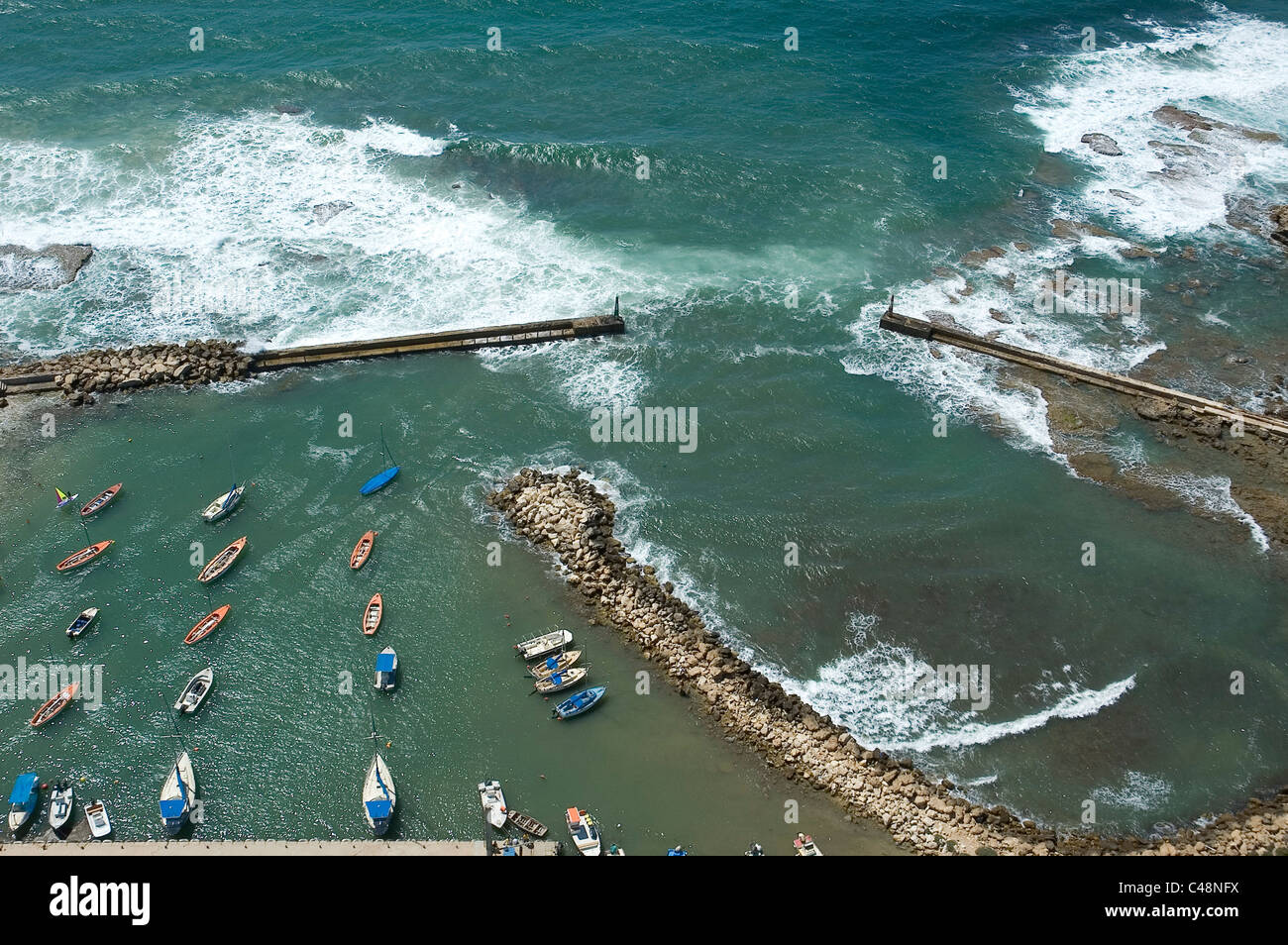 Aerial photograph of a small harbor in the coast of Caesarea Stock ...