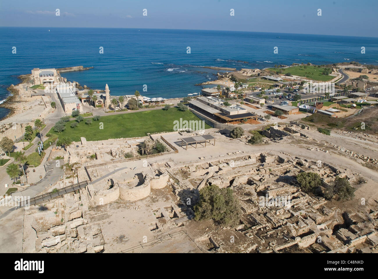 Aerial photograph of the ancient port of Caesarea Stock Photo - Alamy