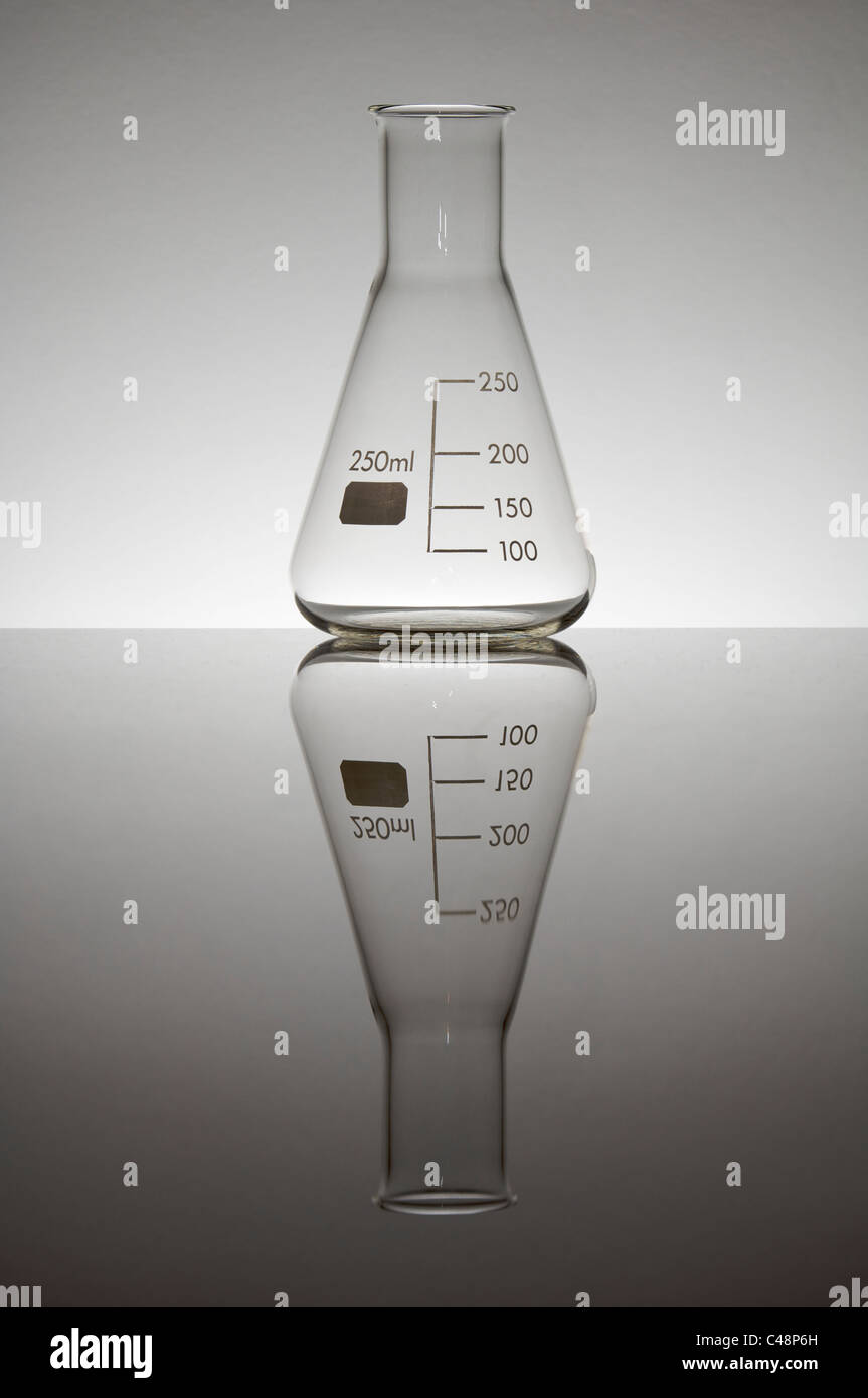 laboratory flask, two hundred fifty milliliters, on a white background ...