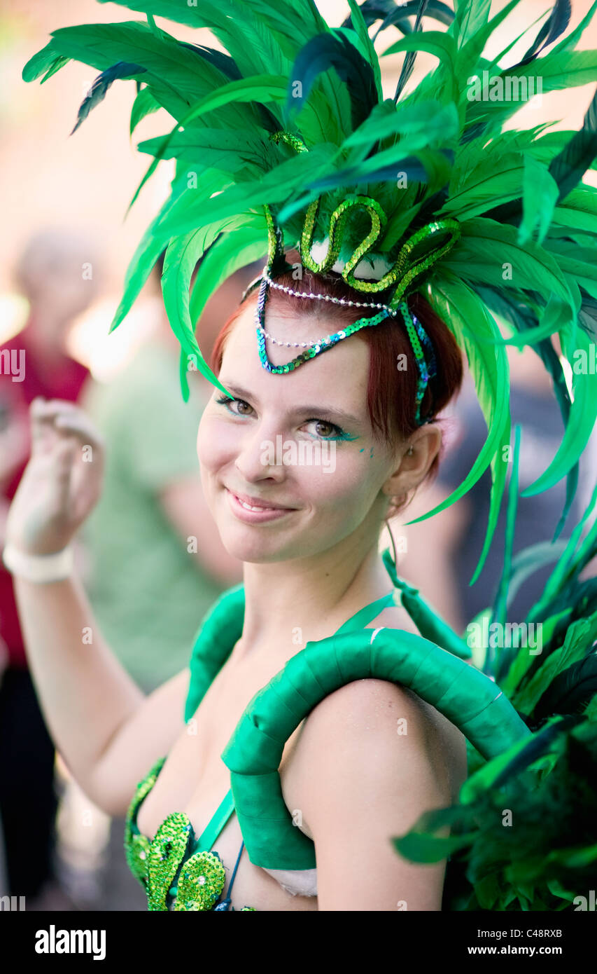 A dancer takes part in the parade of the Copenhagen Whitsun Carnival ...
