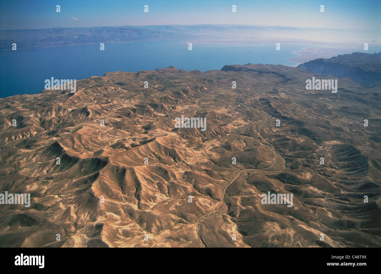 Aerial view of the Judea Desert plateau and the Dead Sea Stock Photo ...