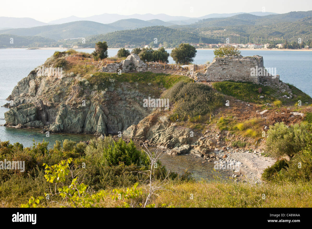 ruins of the ancient Lecythus fort in Toroni, Sithonia, Chalkidiki ...
